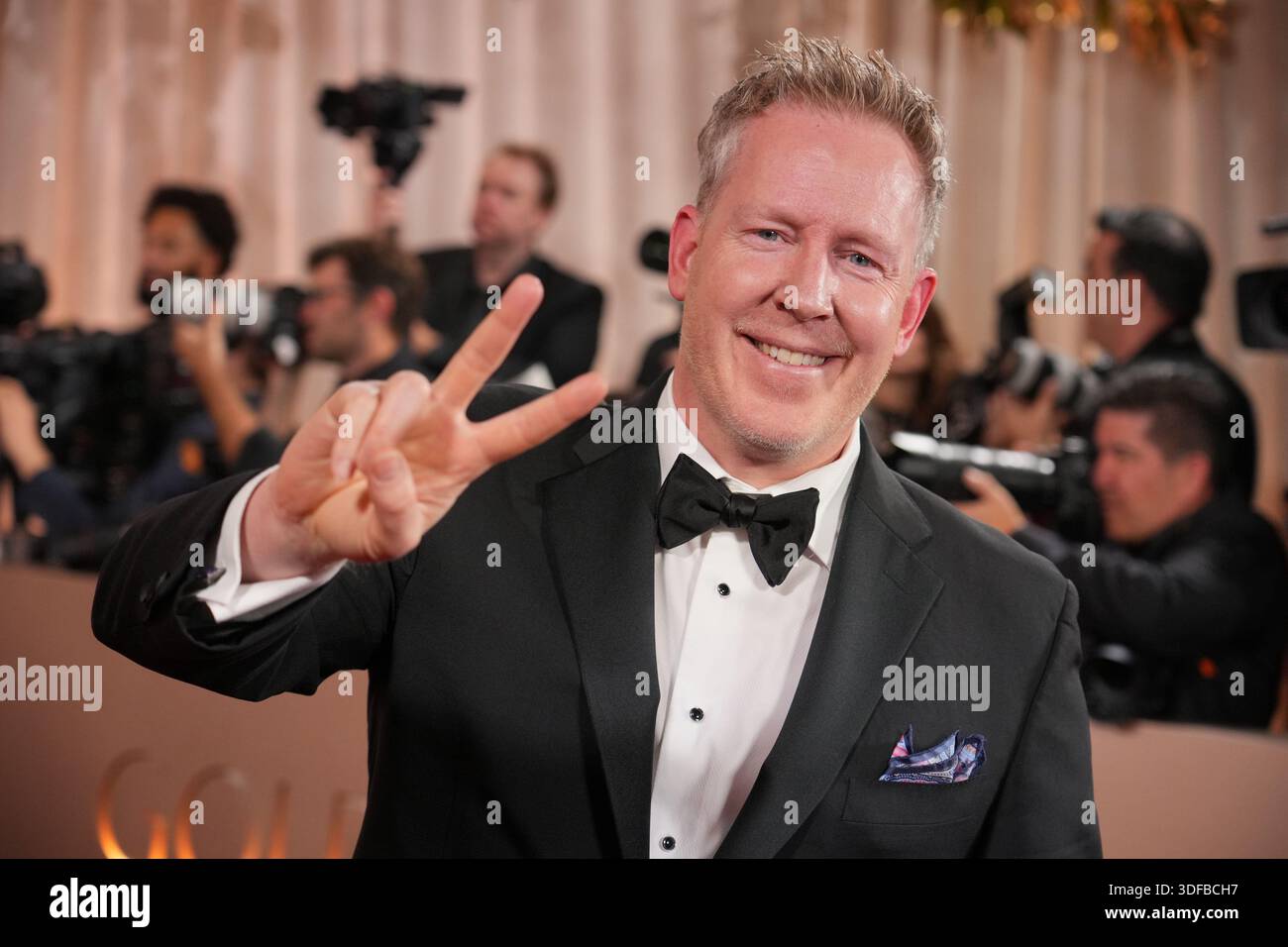 Jared Bush arrives at the 83rd Golden Globes on Sunday, Jan. 11, 2026 ...
