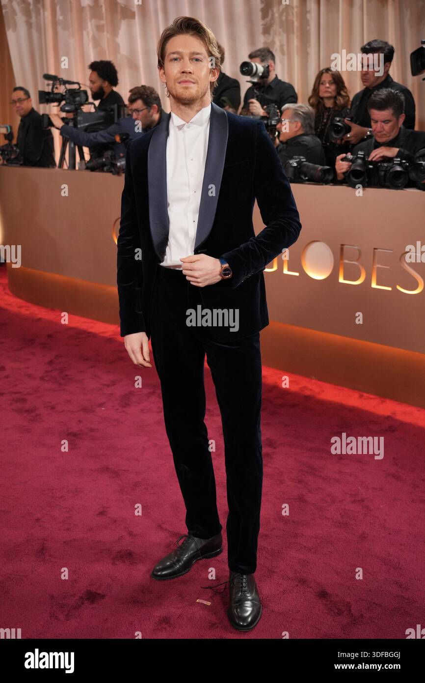 Joe Alwyn arrives at the 83rd Golden Globes on Sunday, Jan. 11, 2026 ...