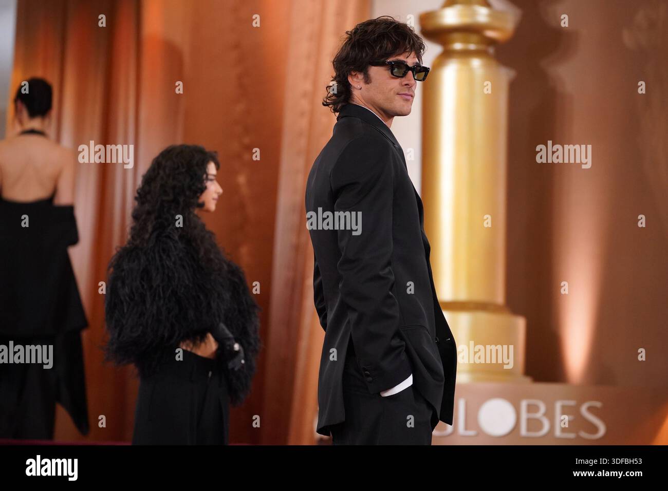 Jacob Elordi arrives at the 83rd Golden Globes on Sunday, Jan. 11, 2026 ...