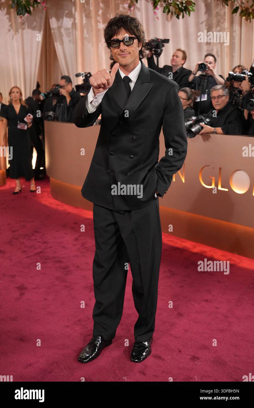 Jacob Elordi arrives at the 83rd Golden Globes on Sunday, Jan. 11, 2026 ...