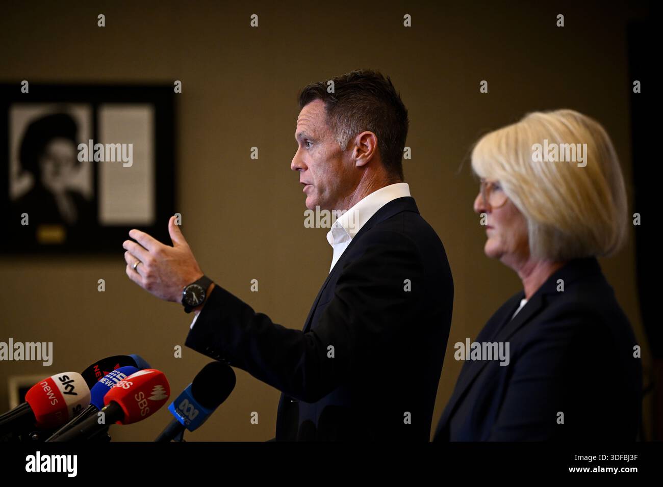 NSW Premier Chris Minns speaks to media during a press conference in ...