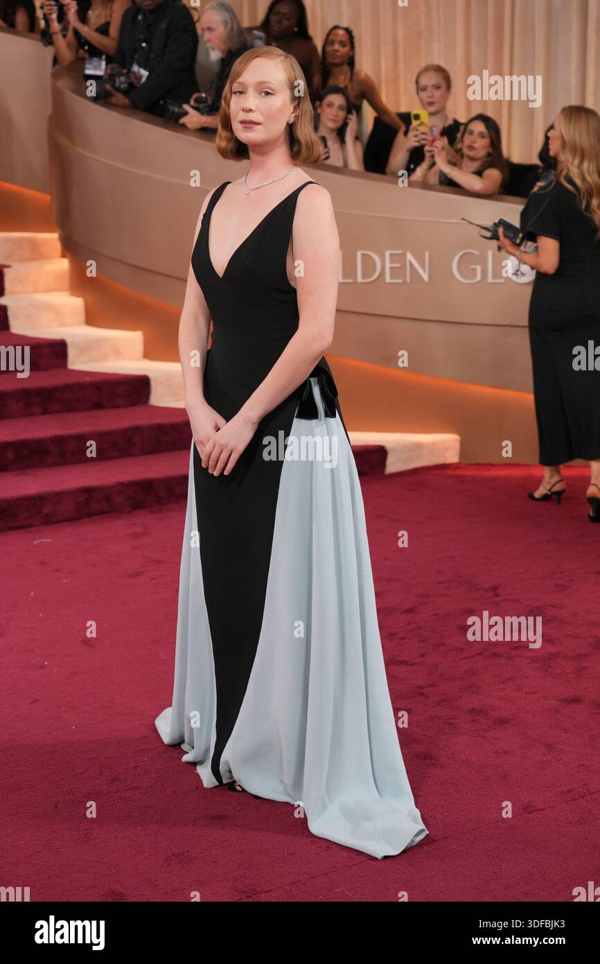 Hannah Einbinder arrives at the 83rd Golden Globes on Sunday, Jan. 11, 2026, at the Beverly ...