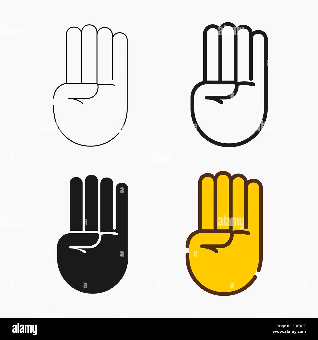 Four Fingers Up Hand Gesture Icon Set Vector Illustration Stock Vector ...
