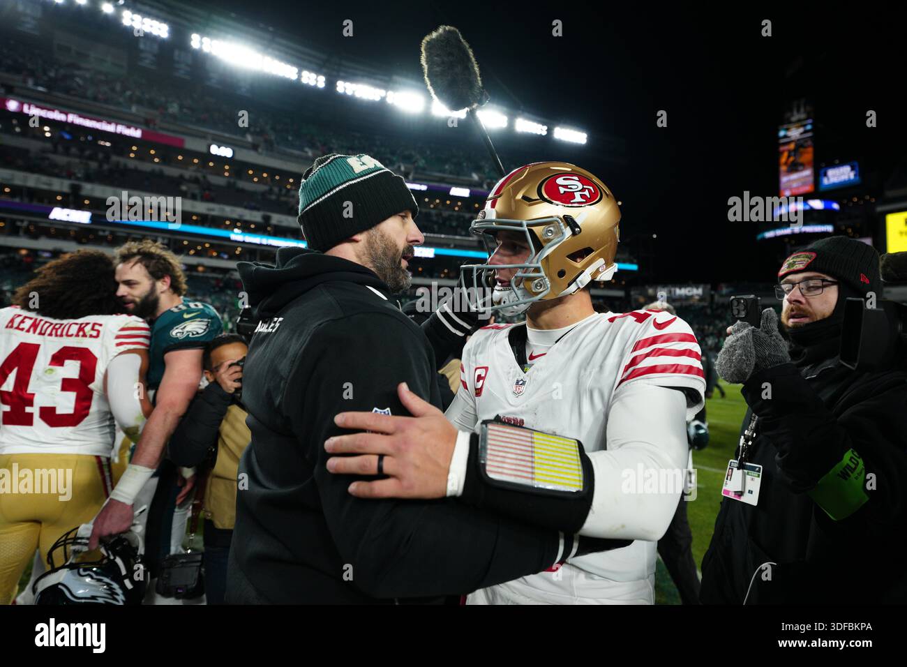 San Francisco 49ers quarterback Brock Purdy (13) and Philadelphia ...