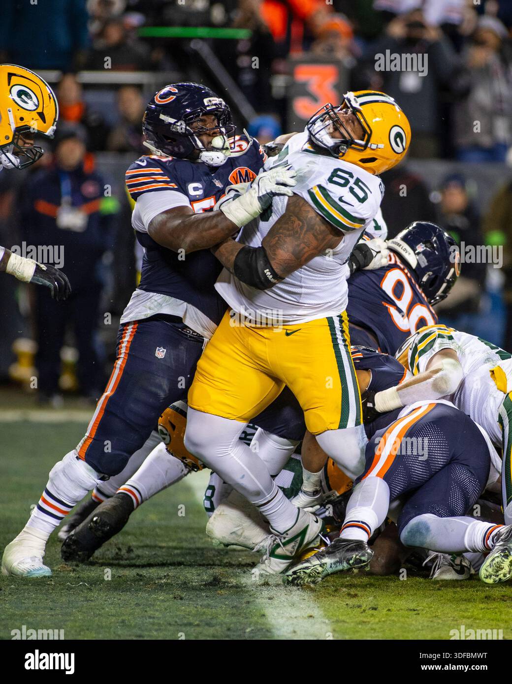 January 10, 2026: Chicago Bears Grady Jarrett (50) battles Green Bay ...
