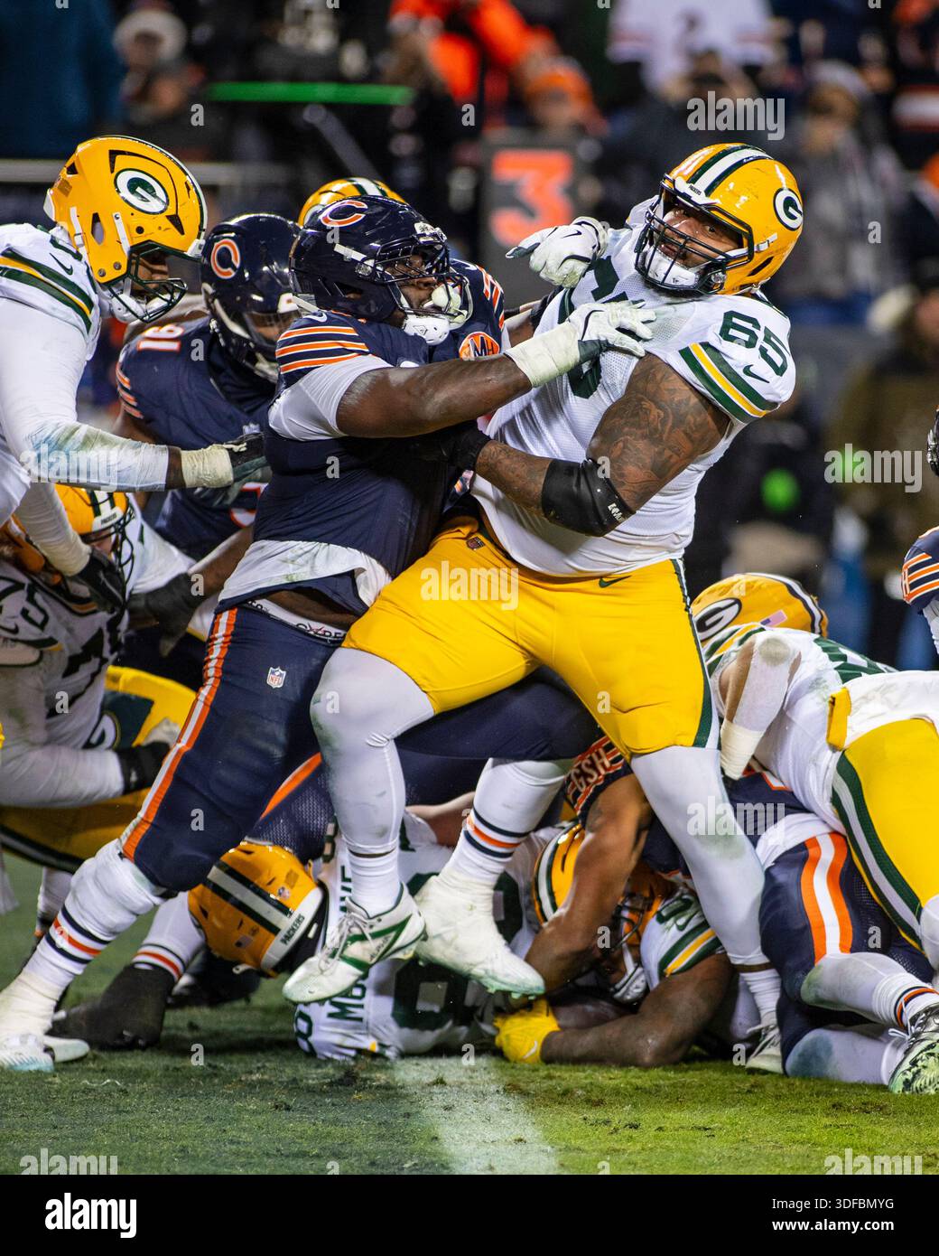 January 10, 2026: Chicago Bears Grady Jarrett (50) battles Green Bay ...