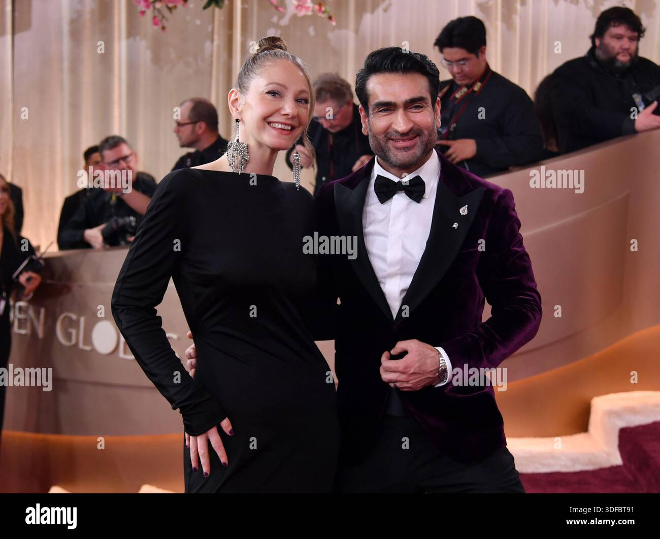 Emily V. Gordon, left, and Kumail Nanjiani arrive at the 83rd Golden ...