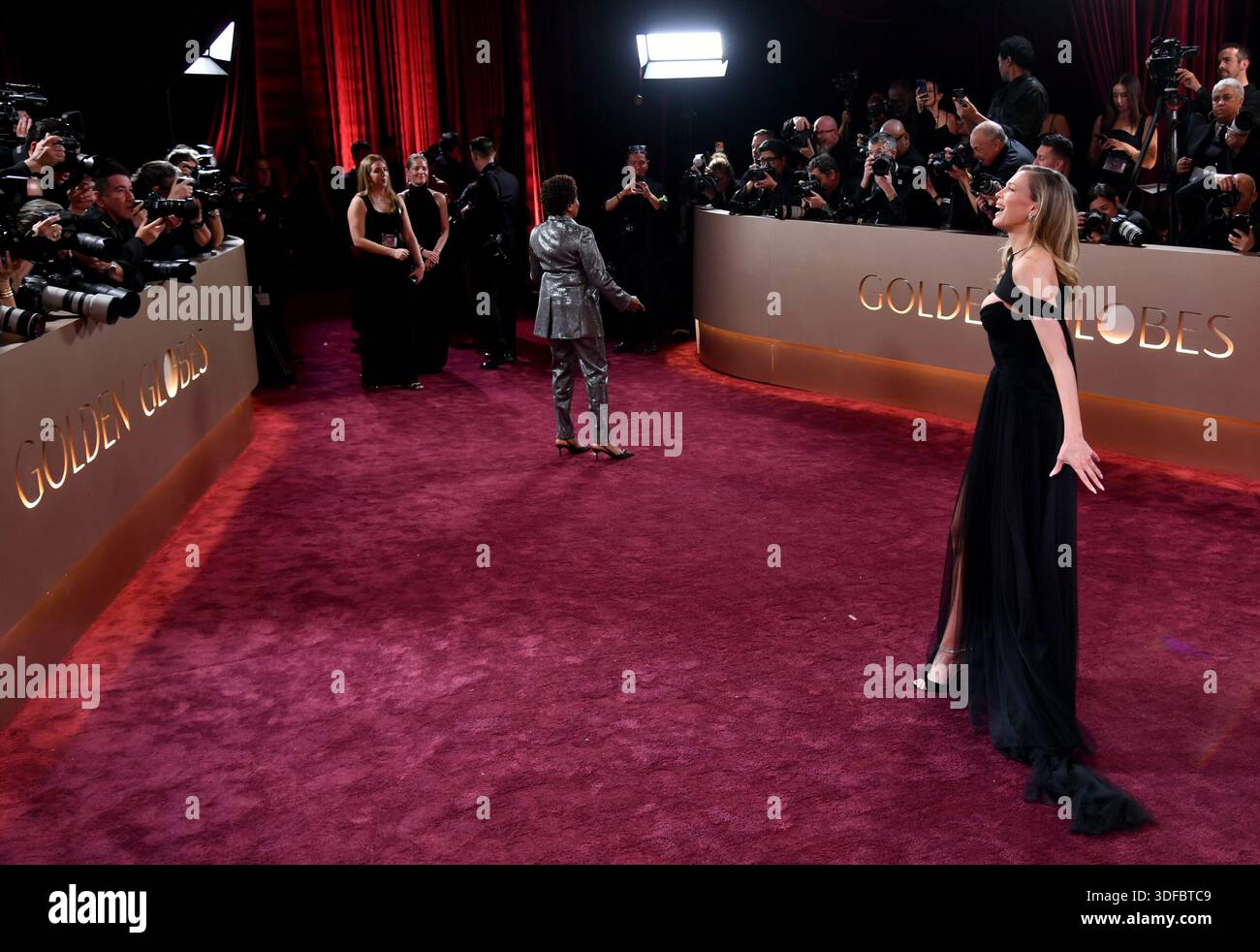 Sara Foster arrives at the 83rd Golden Globes on Sunday, Jan. 11, 2026 ...