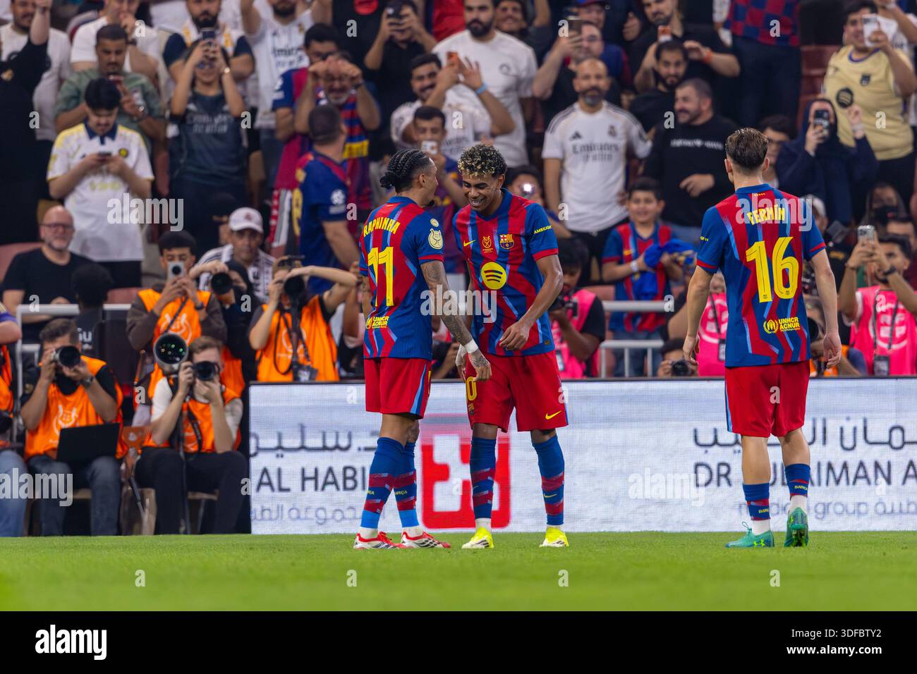 Lamine Yamal and Raphinha celebrating during Spanish Supercup Final ...