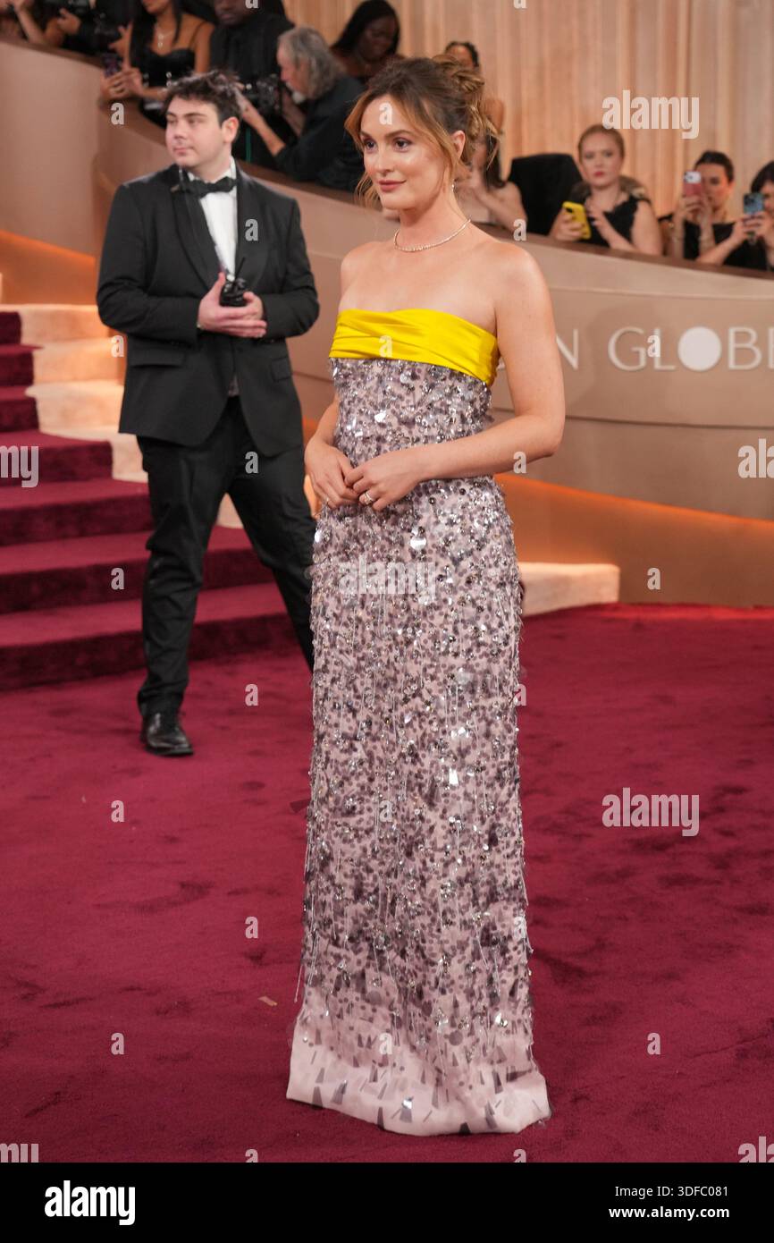 Leighton Meester arrives at the 83rd Golden Globes on Sunday, Jan. 11 ...