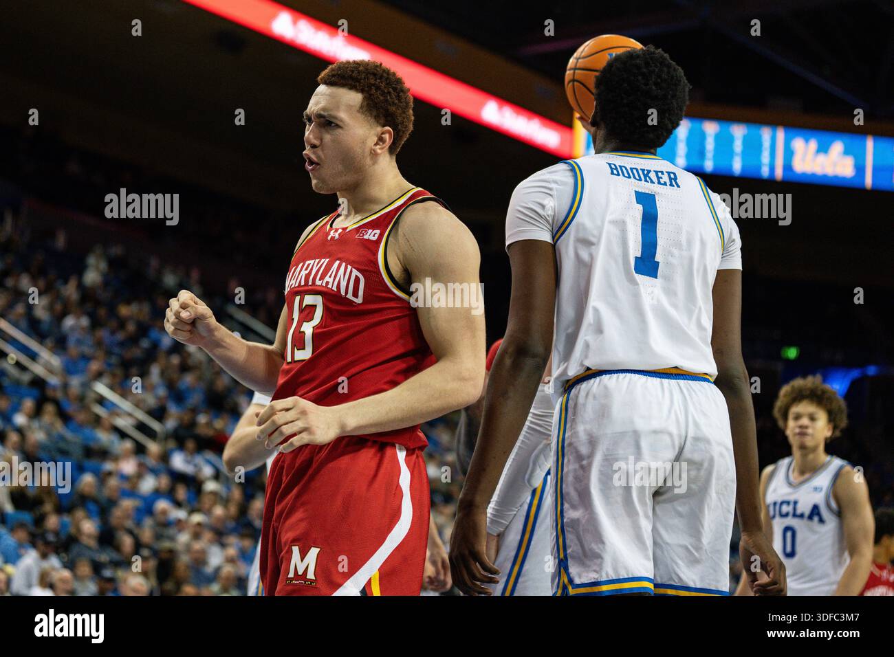 Maryland Terrapins forward Elijah Saunders (13) reacts during a NCAA ...