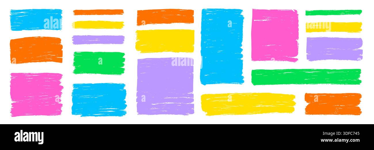 Rectangle, square box frames with colorful brush strokes set. Hand ...