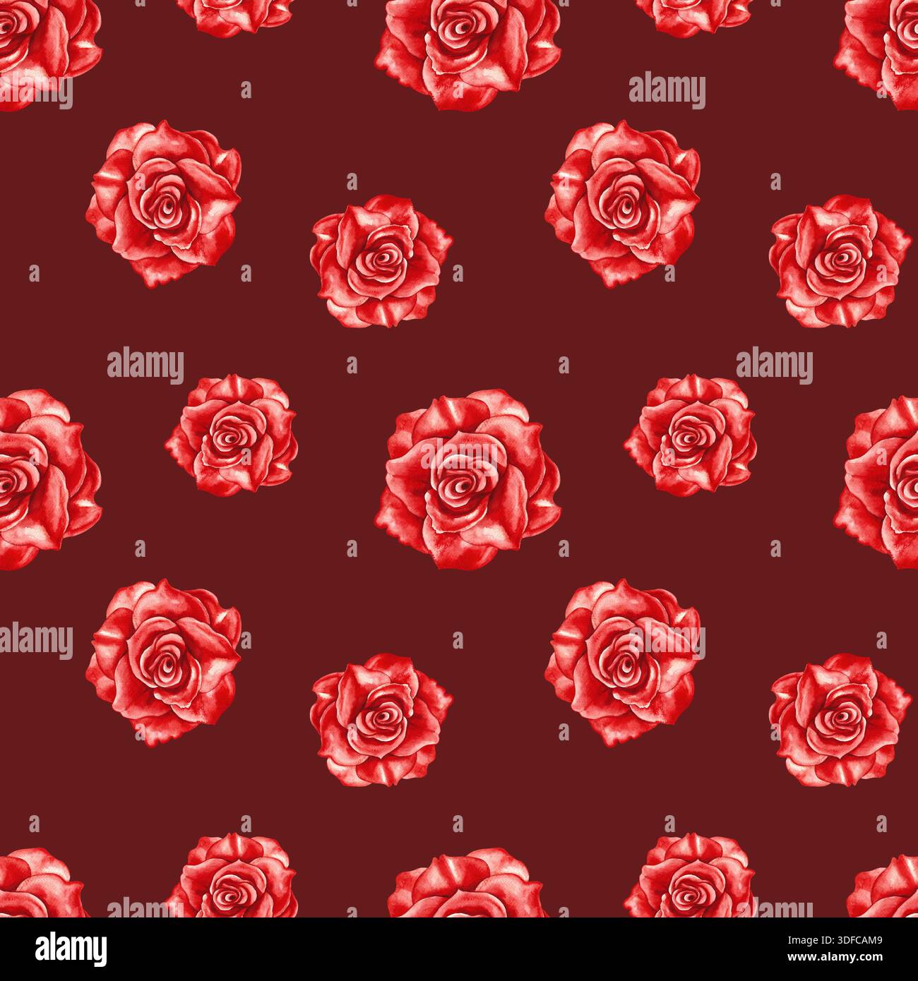 Seamless pattern with red roses. Hand-drawn watercolor illustration ...