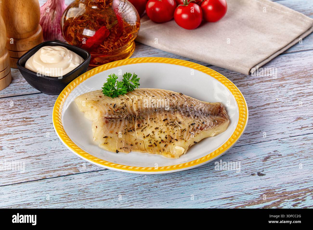Steamed dietary tilapia fish fillet with spices Stock Photo - Alamy