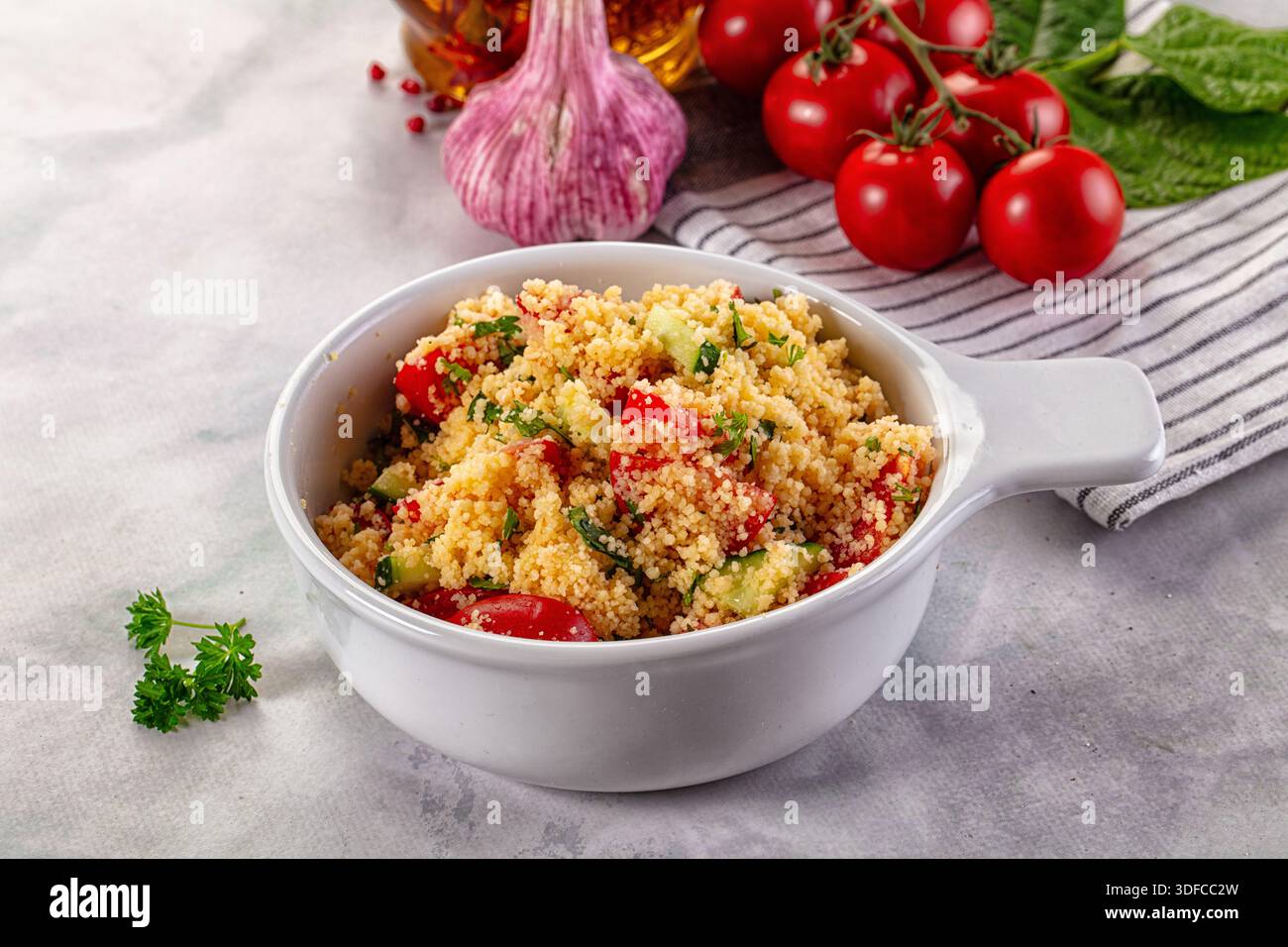 Vegan Cous cous with vegetables tabulle Stock Photo - Alamy