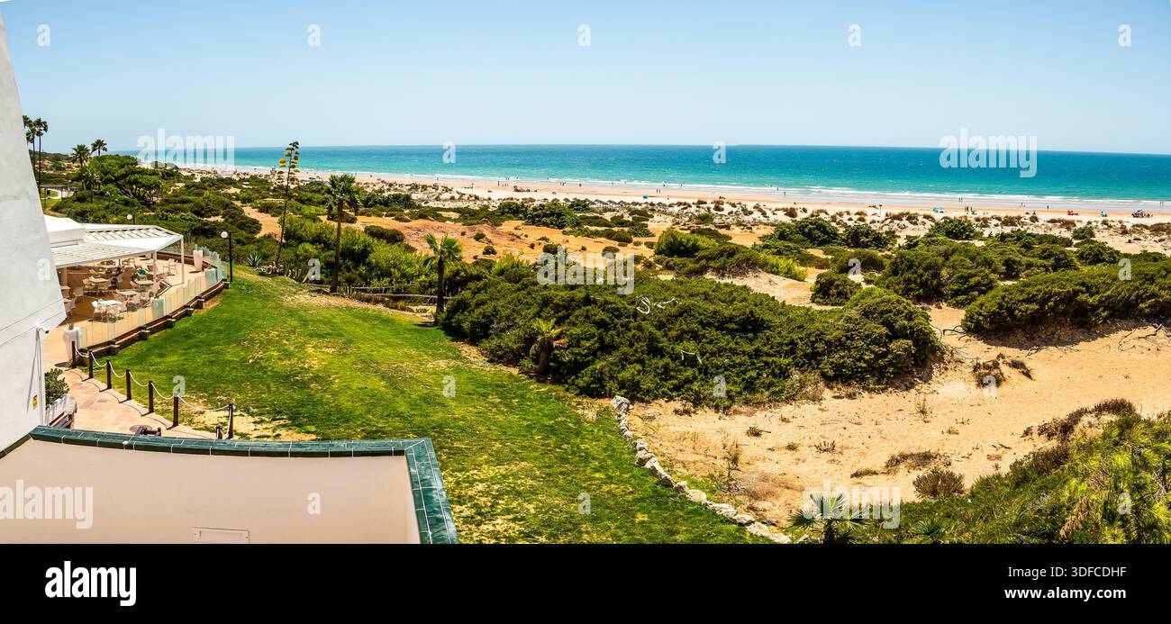 sand dunes that give access to La Barrosa beach in Sancti Petri, Cadiz ...
