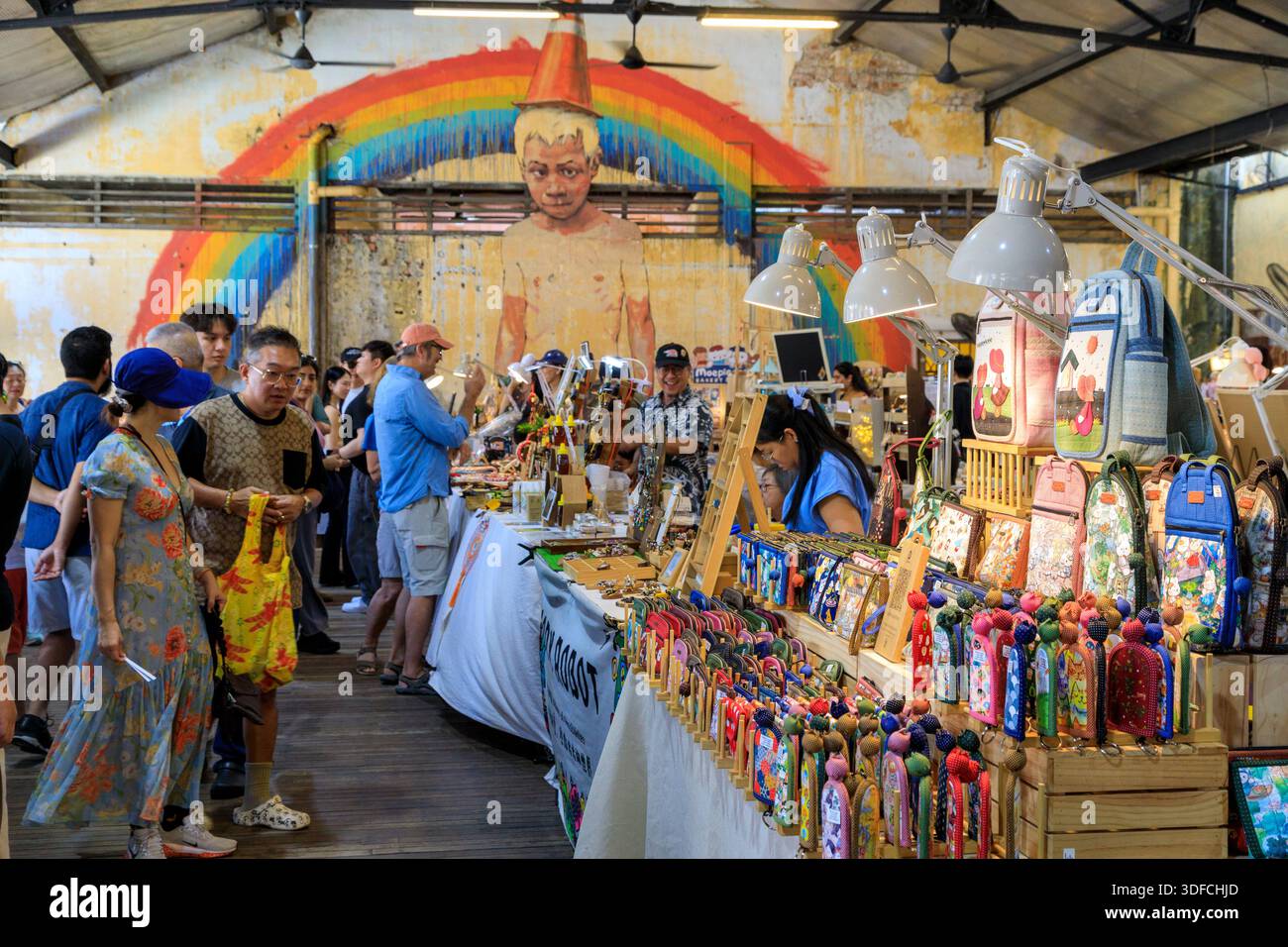 Penang, Malaysia - January 9, 2026: Hin Bus Depot weekend market, an ...