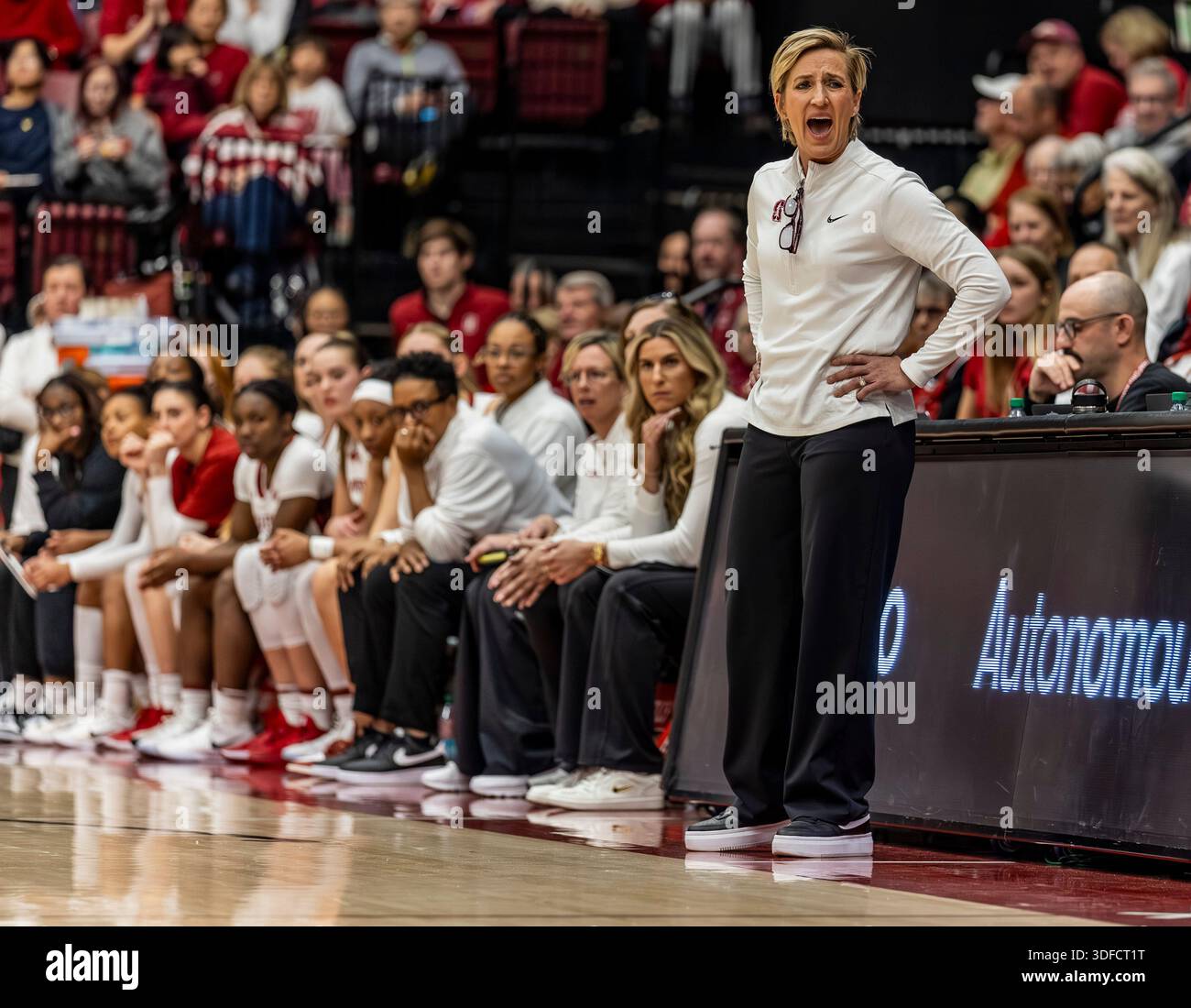 January 11 2026 Stanford head coach Kate Paye on the court during the ...