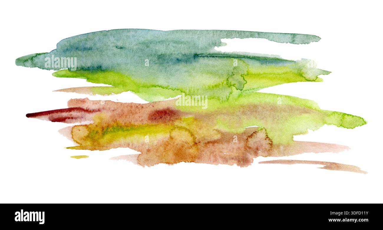 Watercolor wash blending blue, green and earthy brown like rolling ...