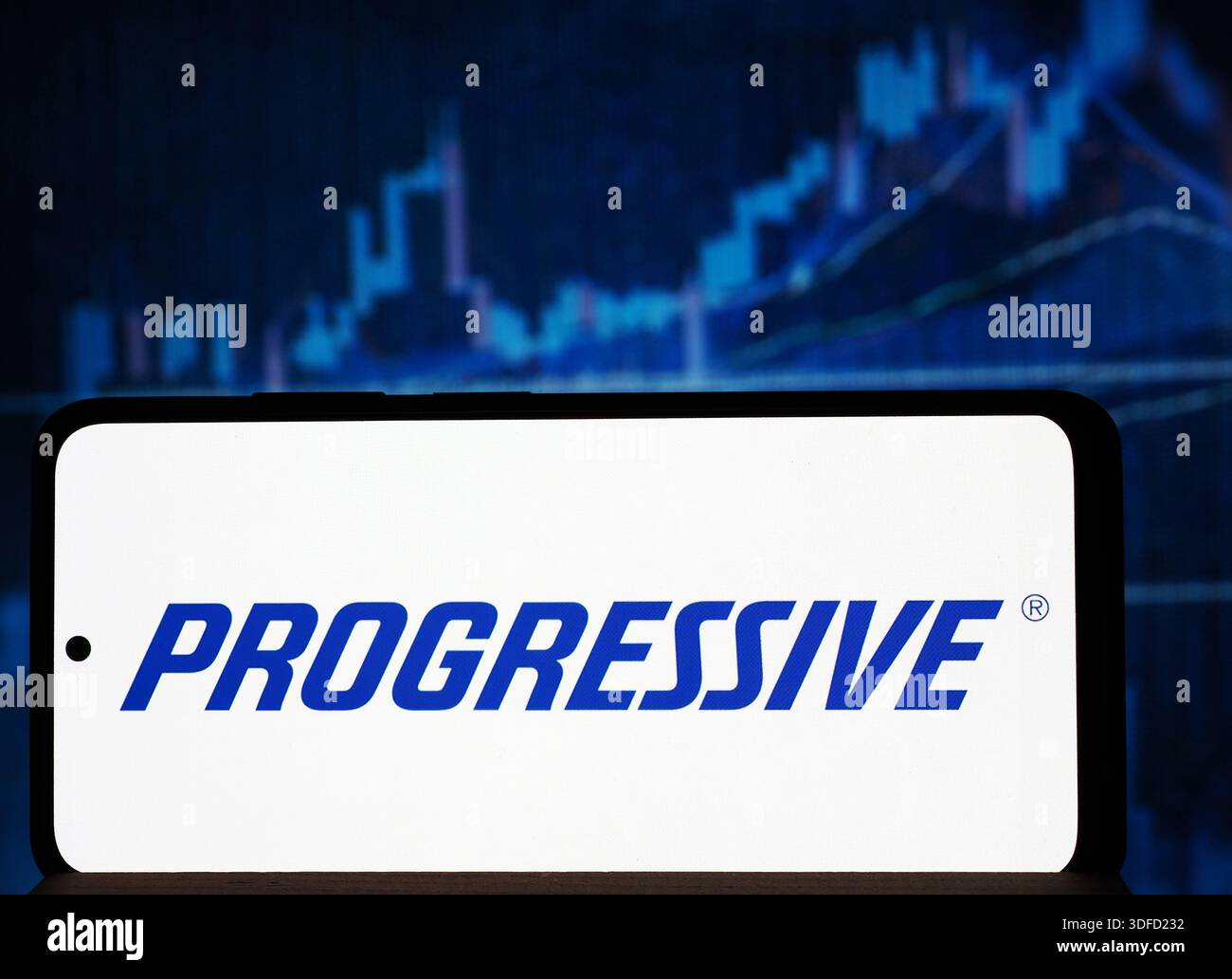 In this photo illustration, the Progressive Corporation logo seen ...