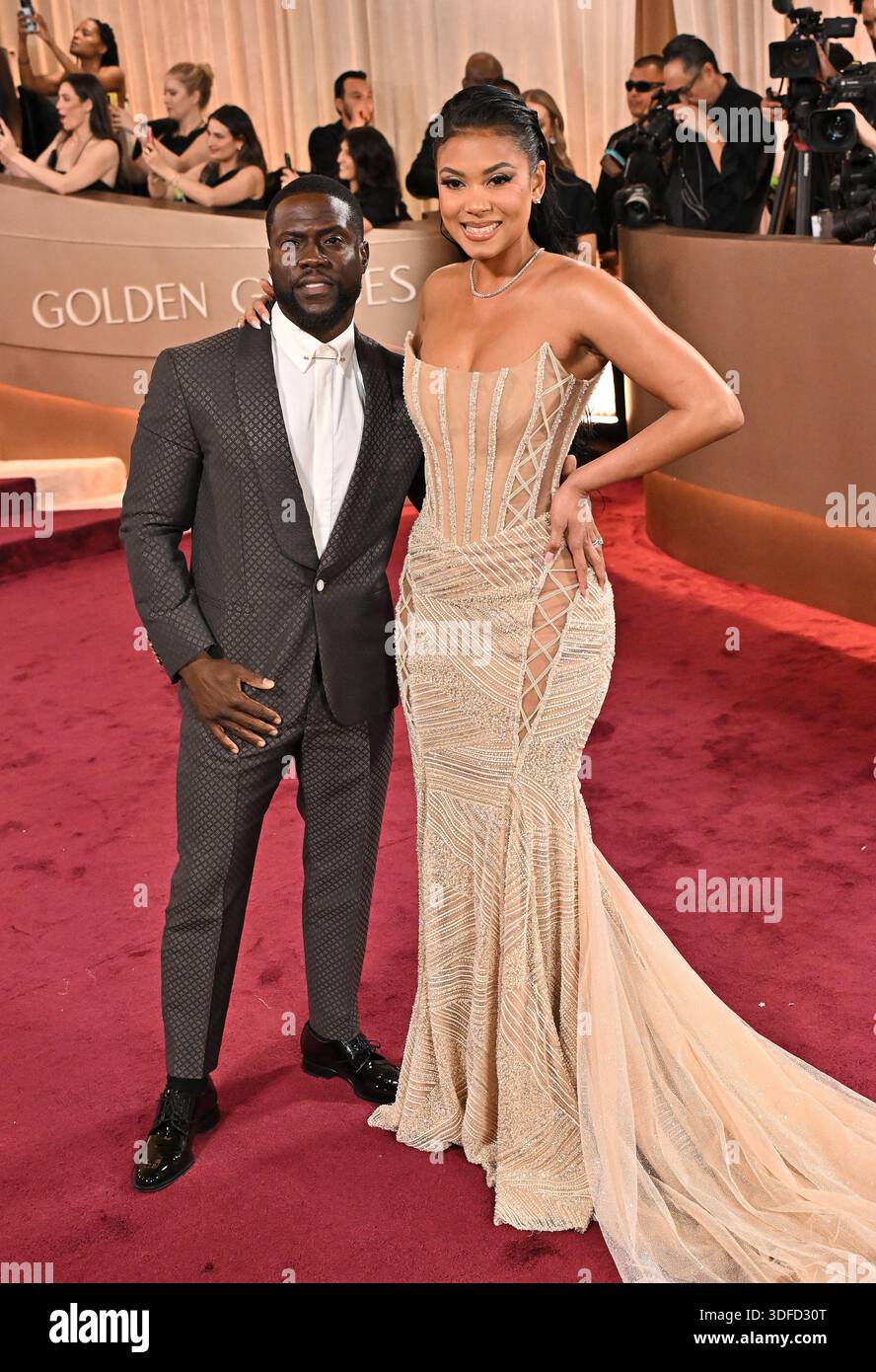 Kevin Hart and Eniko Parrish arriving at the 83rd Annual Golden Globes ...
