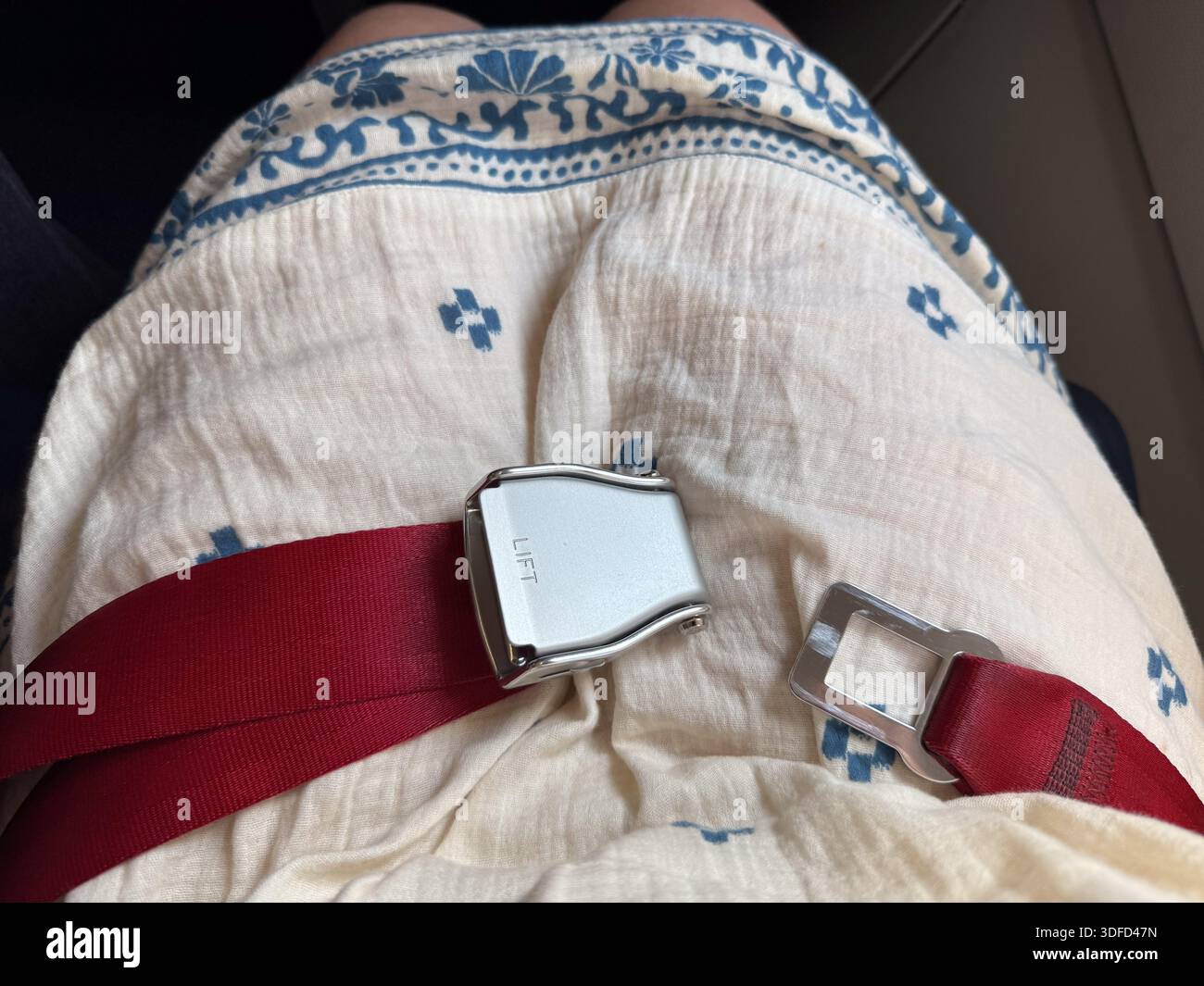 Aircraft seat belt opened on passenger seat. Inflight readiness ...