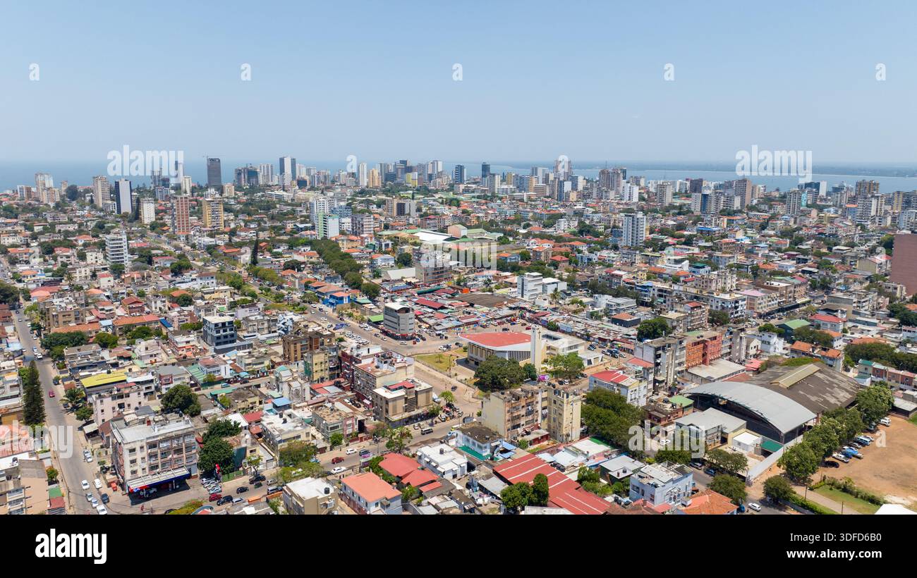 Aerial view of a vibrant cityscape with modern high-rise buildings ...