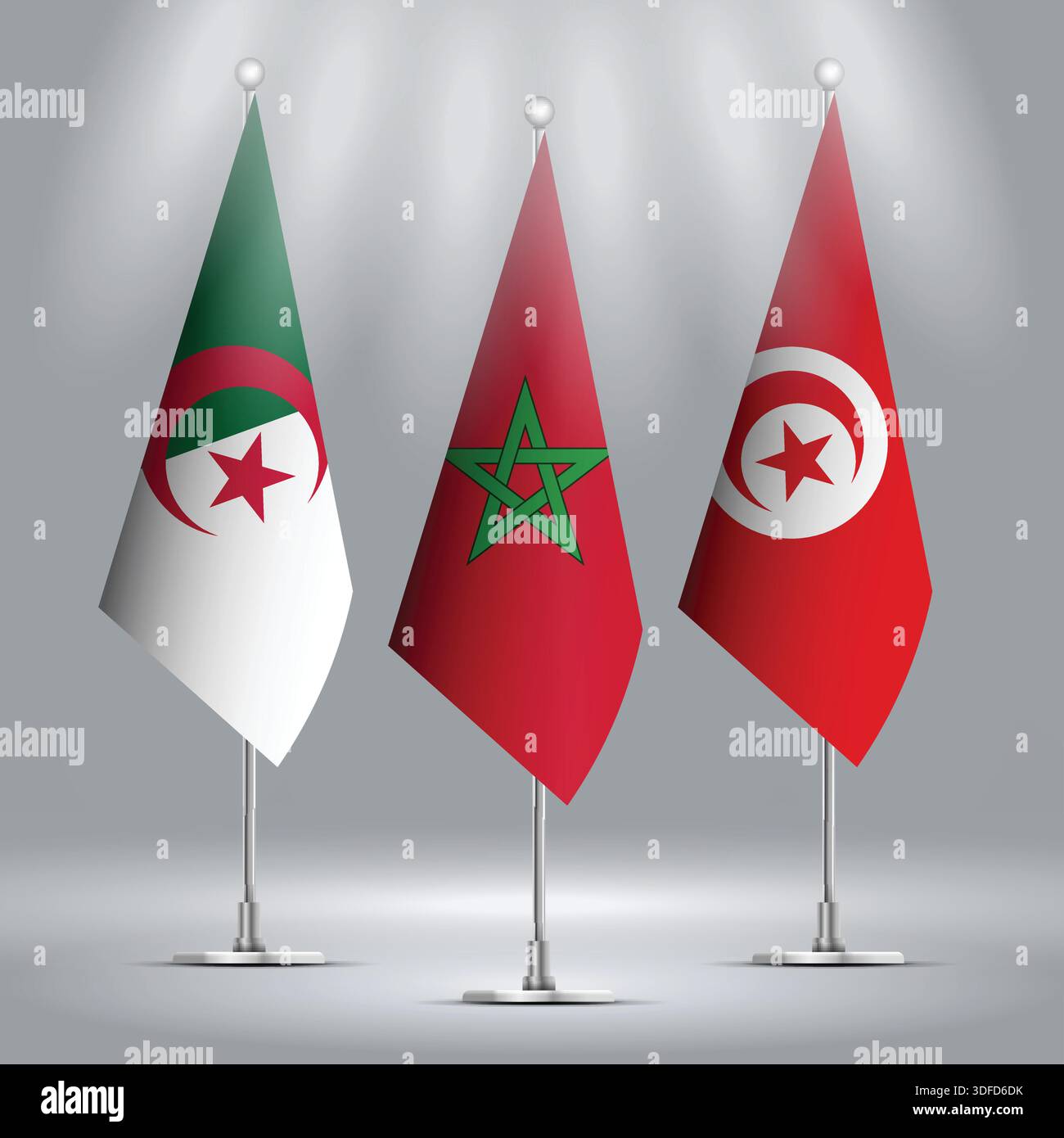 Set of Standings flags of Morocco, Algeria, and Tunisia Stock Vector ...