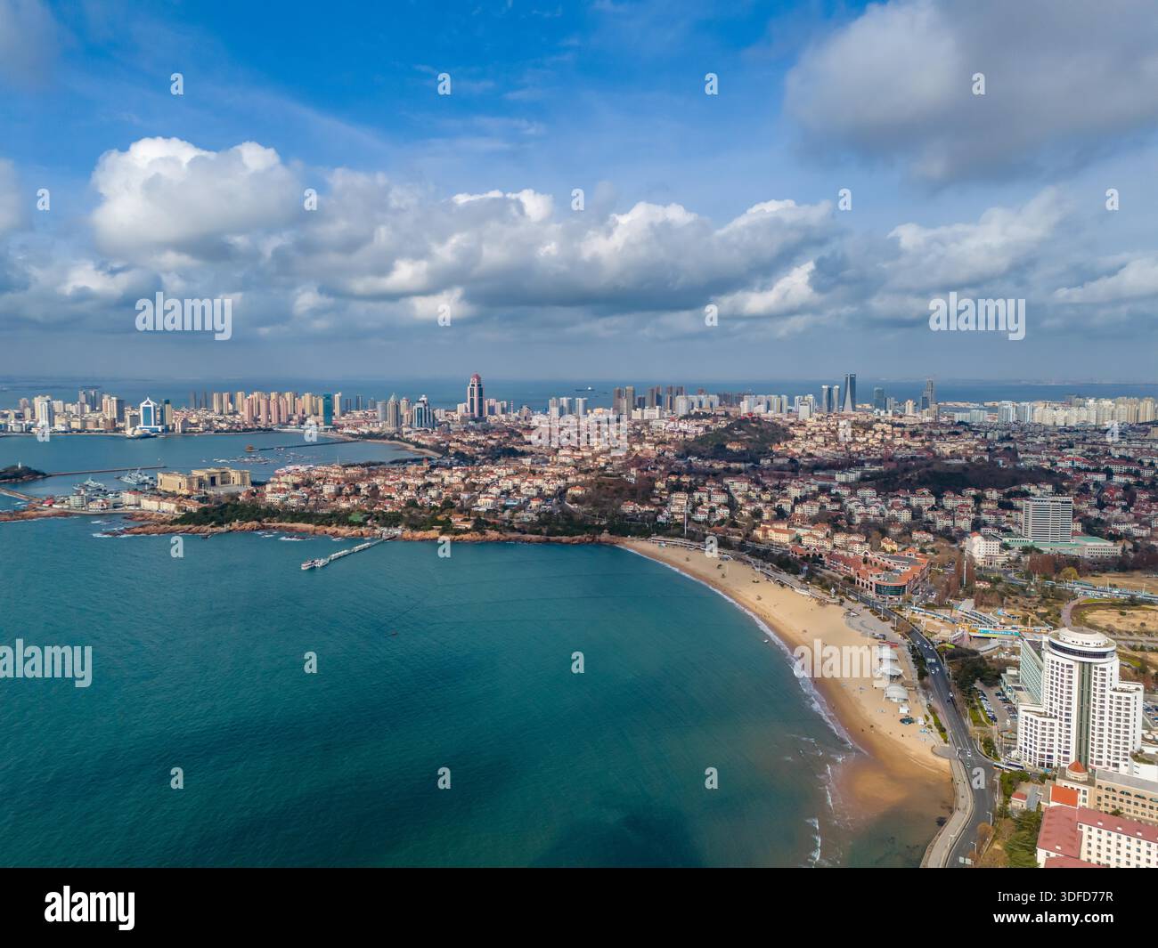Aerial photo shows the coastal landscape of Shinan District in Qingdao ...