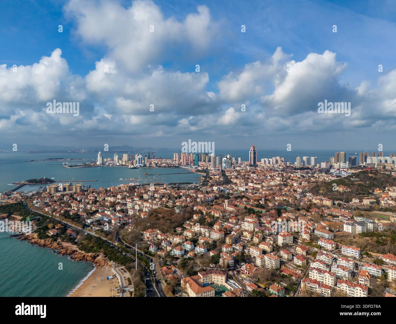 Aerial photo shows the coastal landscape of Shinan District in Qingdao ...