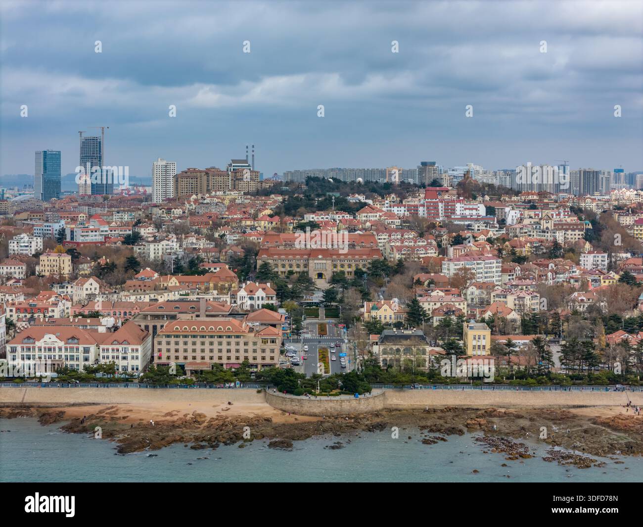 Aerial photo shows the coastal landscape of Shinan District in Qingdao ...