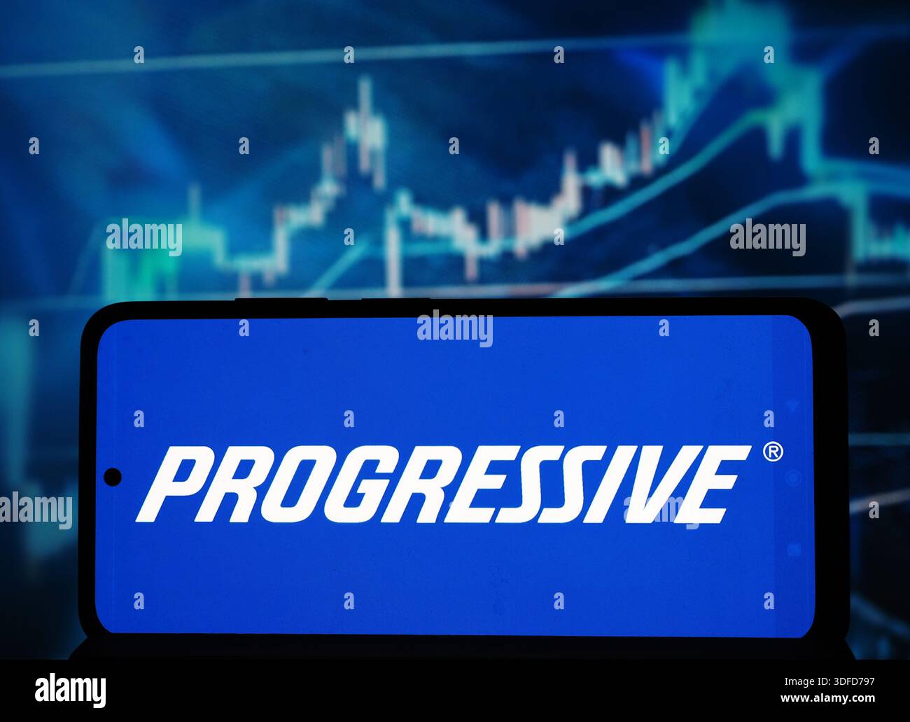 In this photo illustration, the Progressive Corporation logo seen ...