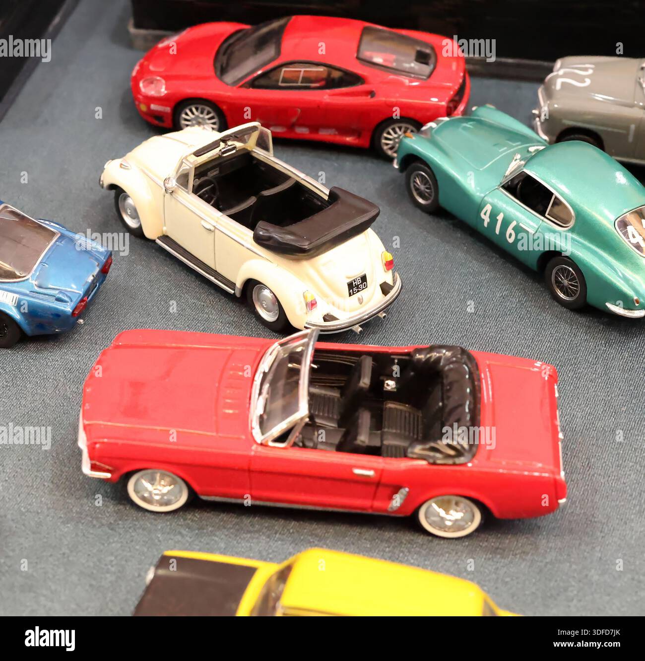 Flea antique market in Europe, Italy. Old vintage items. Toys, car ...