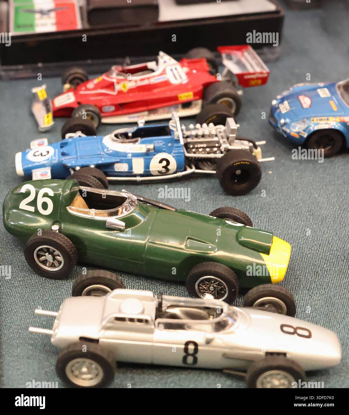 Flea antique market in Europe, Italy. Old vintage items. Toys, car ...