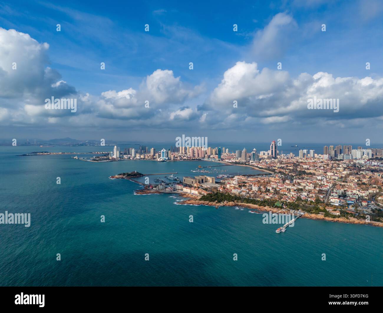 Aerial photo shows the coastal landscape of Shinan District in Qingdao ...