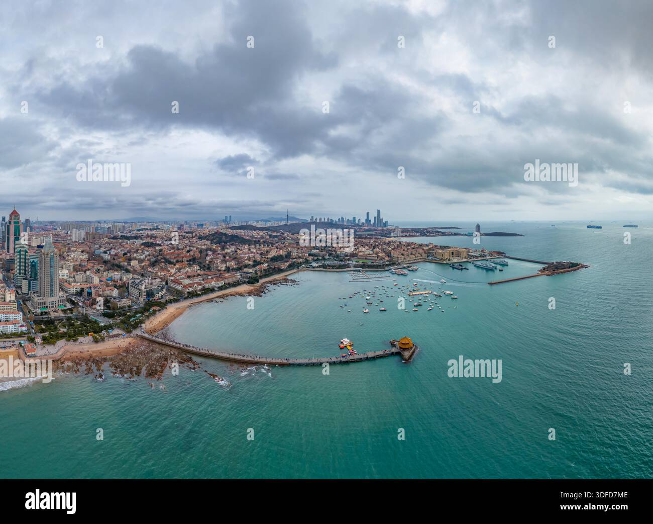 Aerial photo shows the coastal landscape of Shinan District in Qingdao ...
