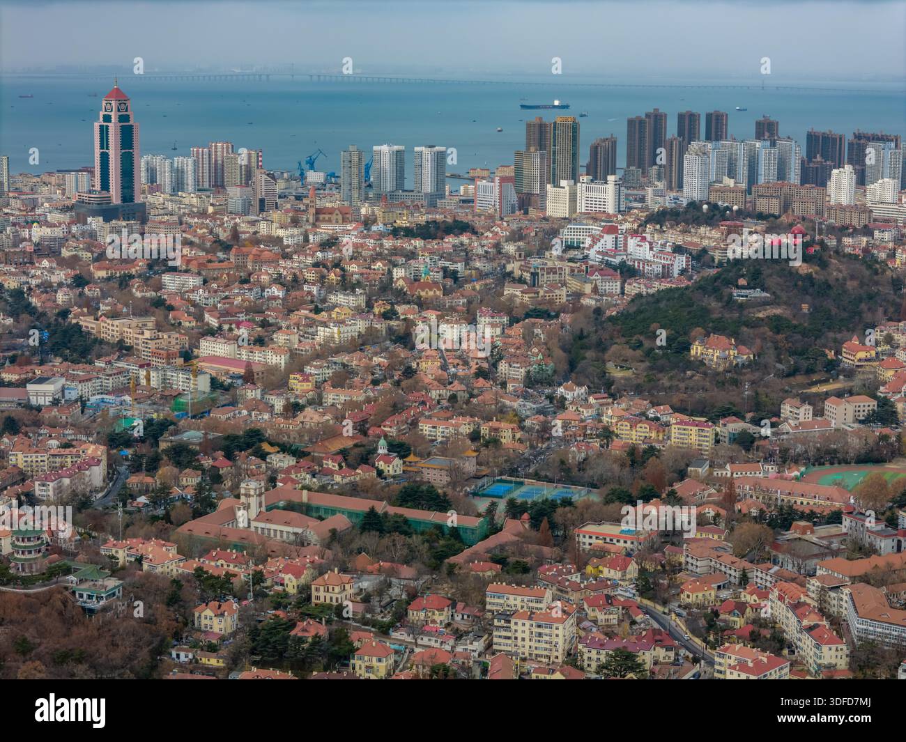 Aerial photo shows the coastal landscape of Shinan District in Qingdao ...