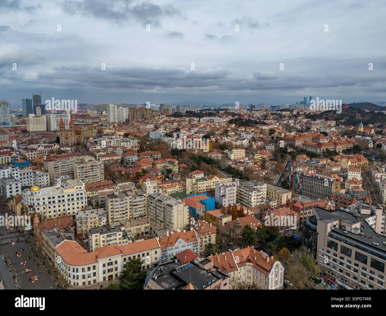 Aerial photo shows the coastal landscape of Shinan District in Qingdao ...