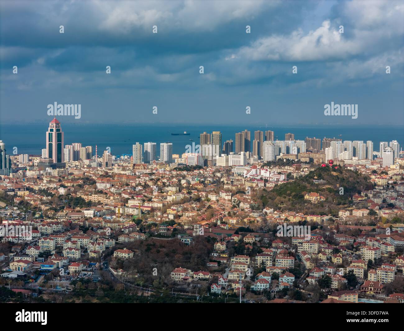 Aerial photo shows the coastal landscape of Shinan District in Qingdao ...