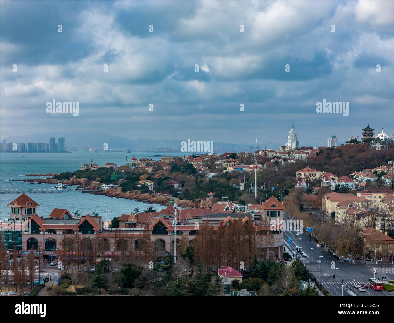 Aerial photo shows the coastal landscape of Shinan District in Qingdao ...