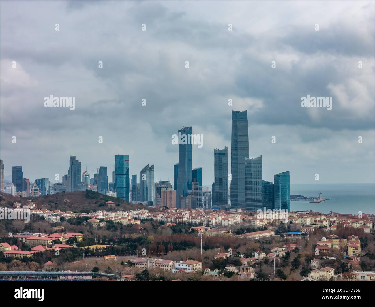 Aerial photo shows the coastal landscape of Shinan District in Qingdao ...