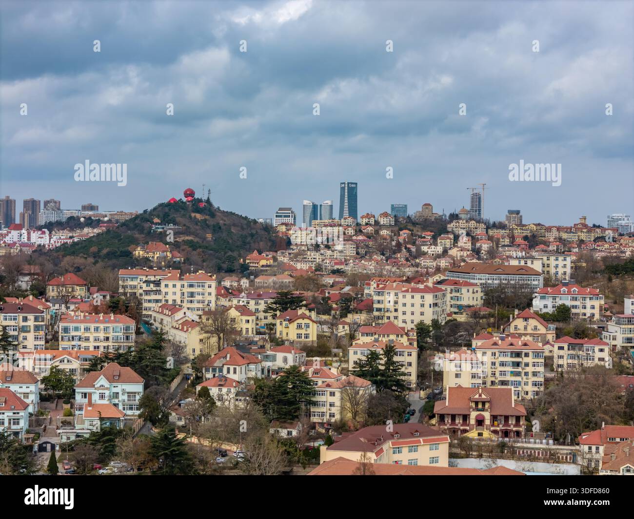 Aerial photo shows the coastal landscape of Shinan District in Qingdao ...