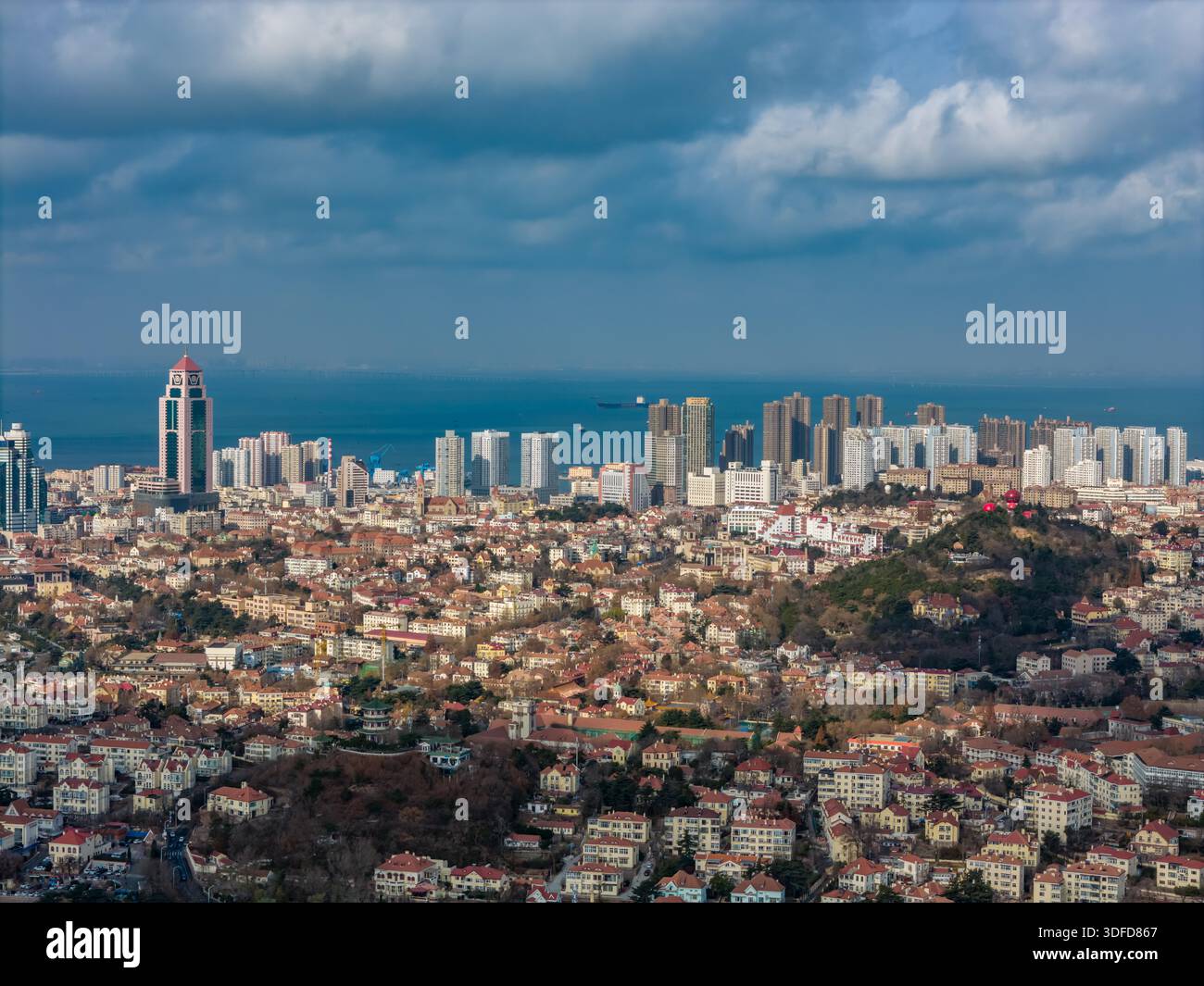 Aerial photo shows the coastal landscape of Shinan District in Qingdao ...