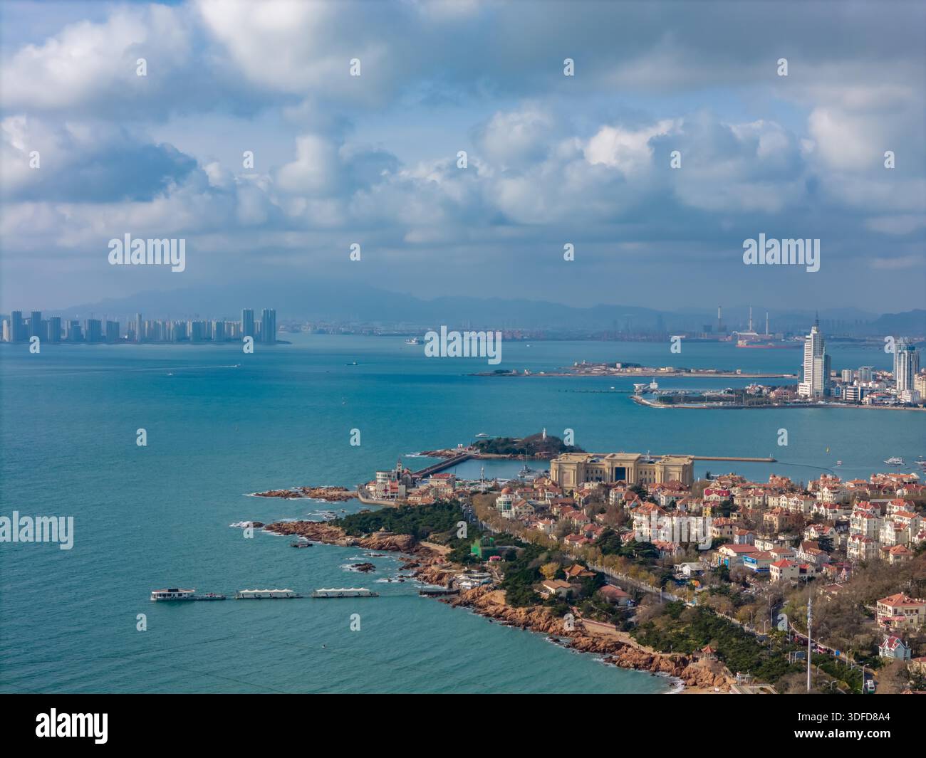 Aerial photo shows the coastal landscape of Shinan District in Qingdao ...