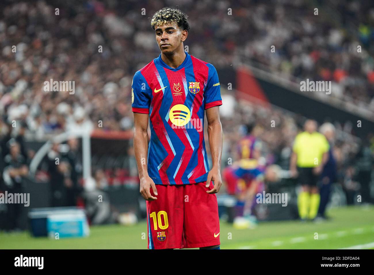 Barcelona's Lamine Yamal seen in action during the Spanish Super Cup ...