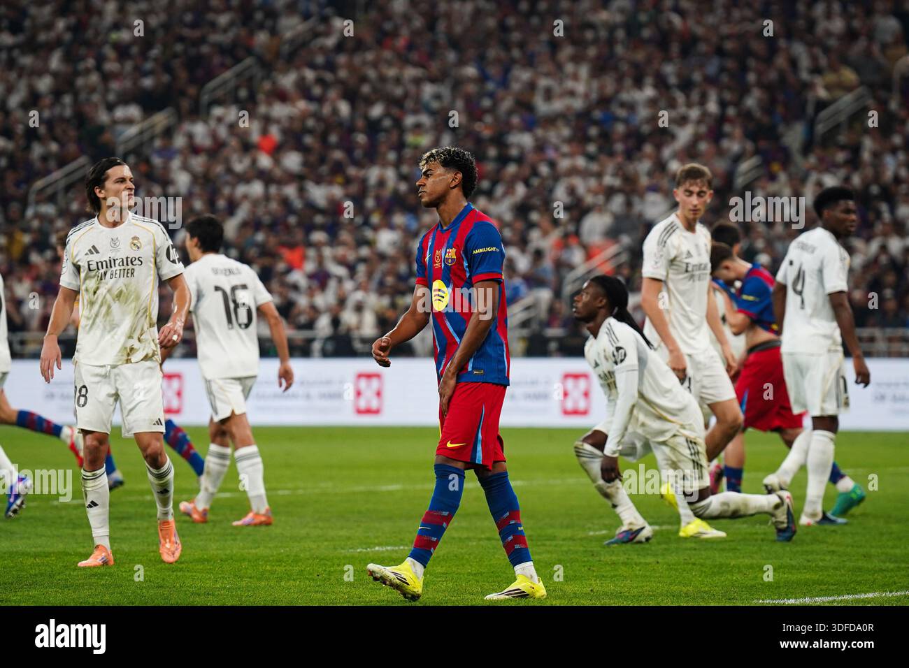 Barcelona's Lamine Yamal seen in action during the Spanish Super Cup ...