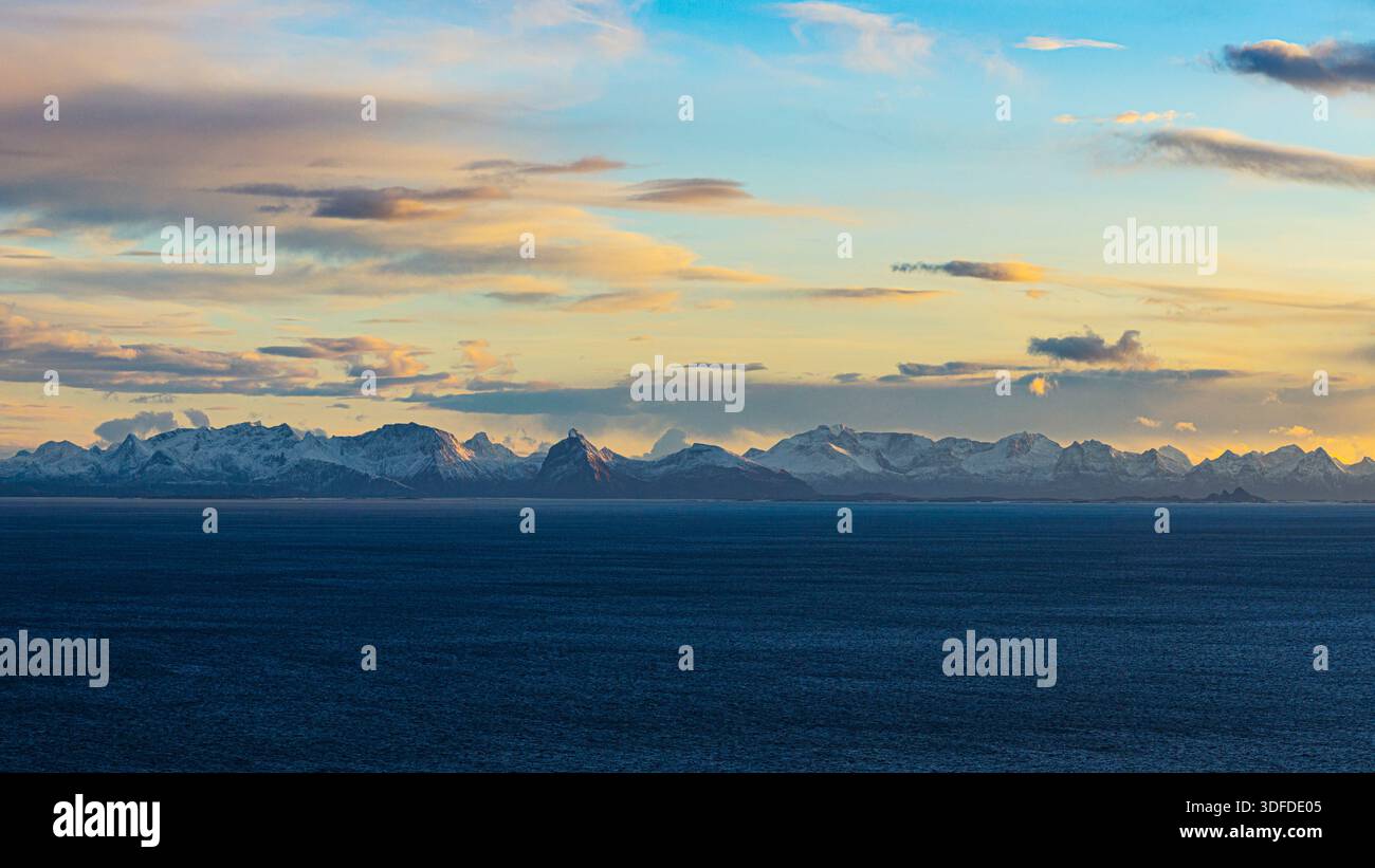 Sunset over the cold arctic sea, Lofoten Islands Stock Photo - Alamy