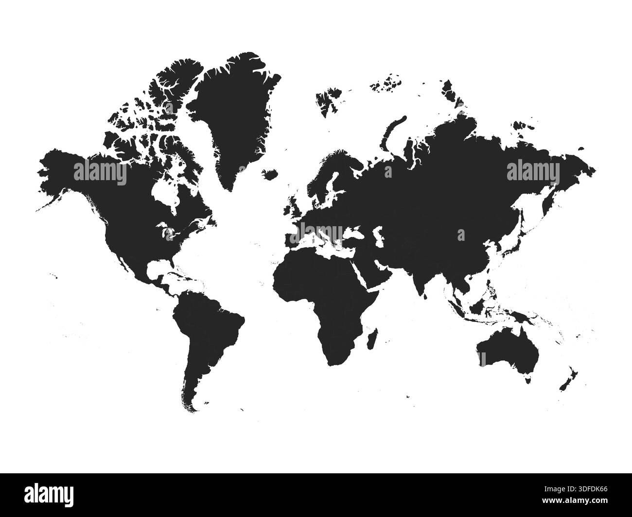 Flat World Map with all Countries Isolated on Monochrome Background ...