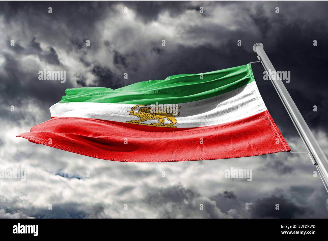 Waving Flag of Iran with Lion and Sun Emblem, Symbol of Protests and ...