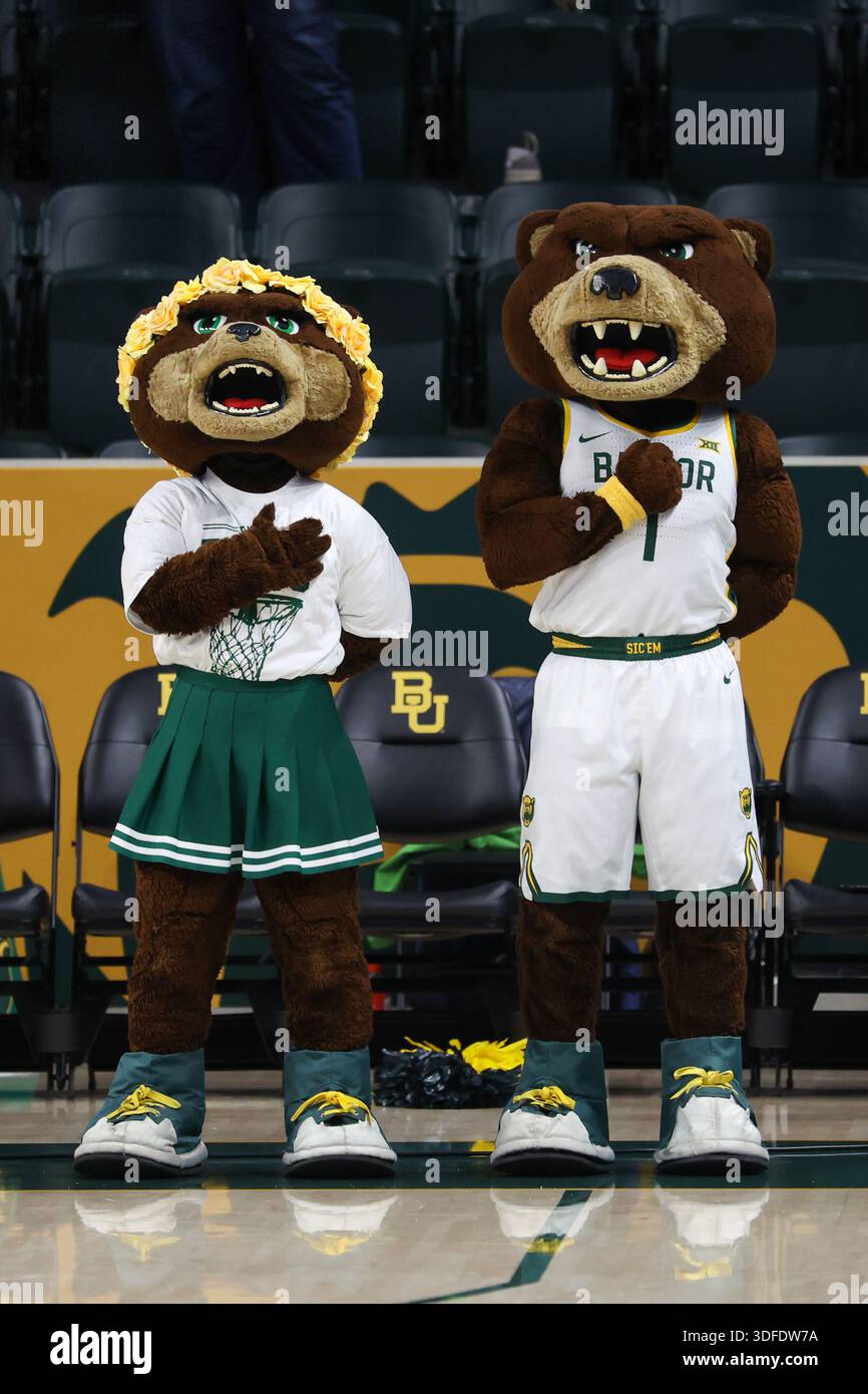 WACO, CA - JANUARY 10: Bruiser and Marigold the mascots stand for the ...